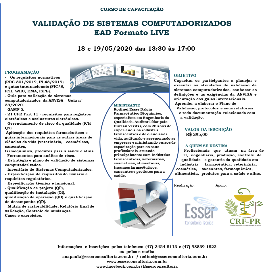 CRF-PR | Validação de Sistemas Computadorizados - EAD Formato Live