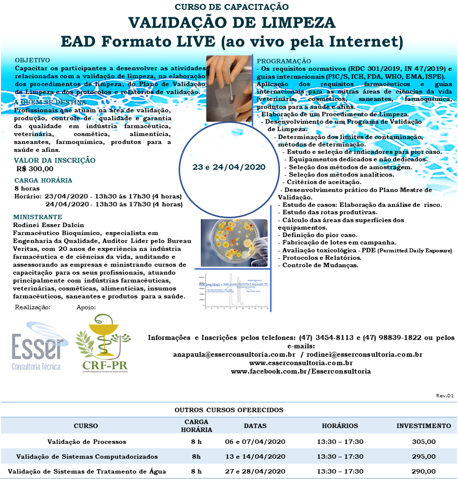 CRF-PR | Curso de Capacitação - Validação de Limpeza - EAD Formato LIVE